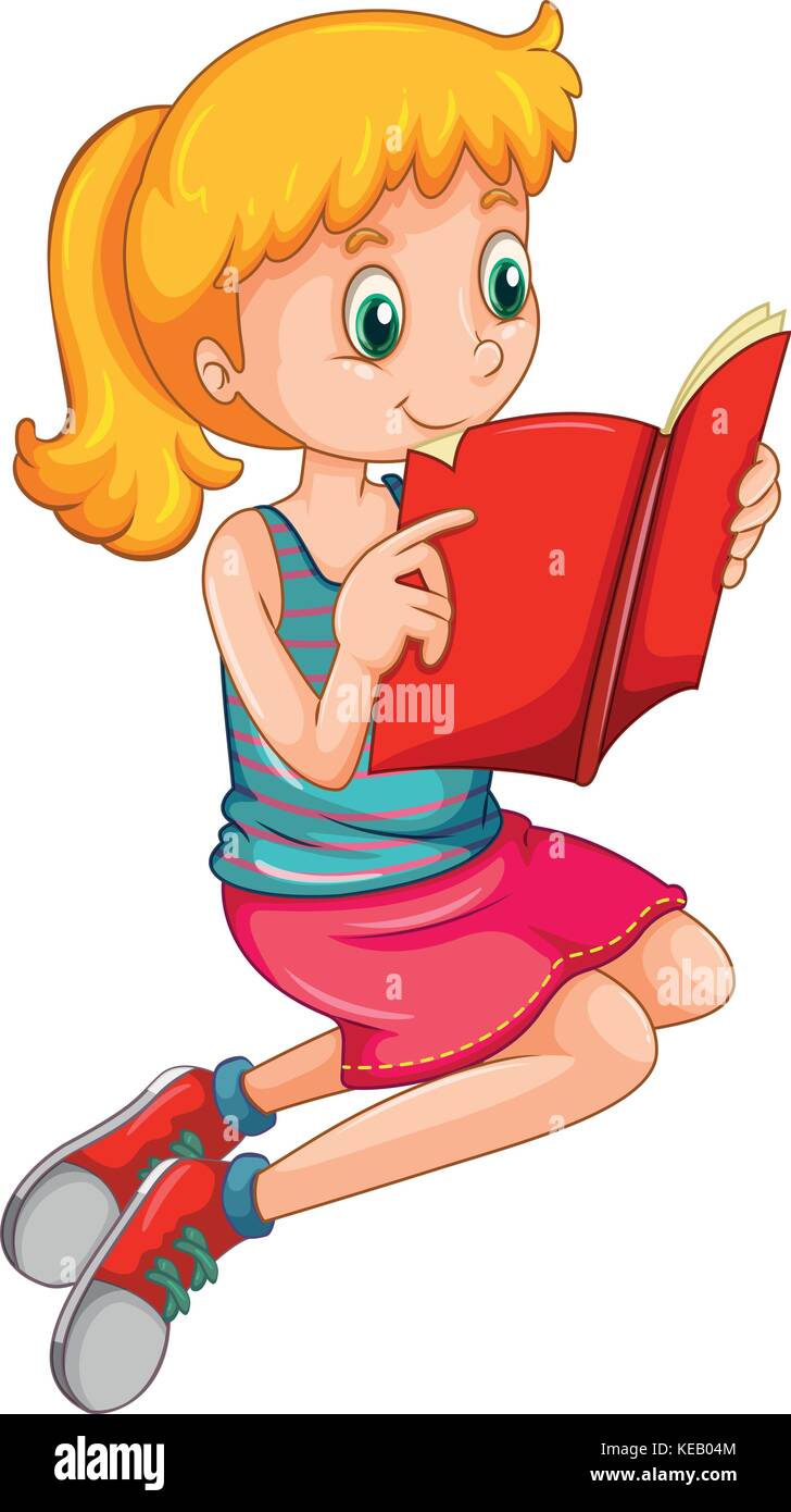 Cute girl reading a storybook alone Stock Vector Image & Art - Alamy
