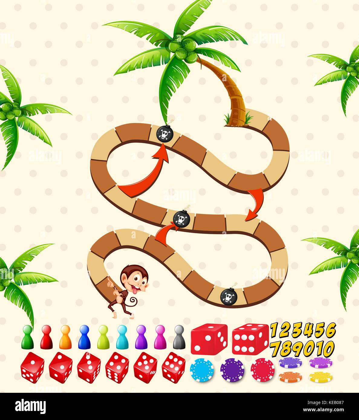 Illustration of a boardgame with monkey and coconut trees Stock Vector ...