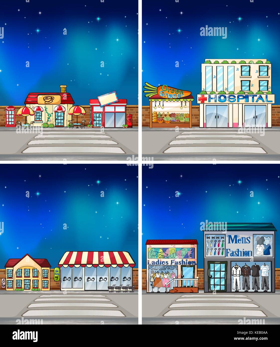 Shops and places at night time Stock Vector Image & Art - Alamy