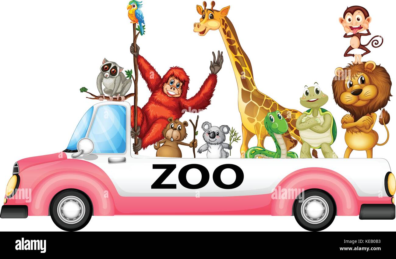 Illustration of many animals on a pick up truck Stock Vector Image ...