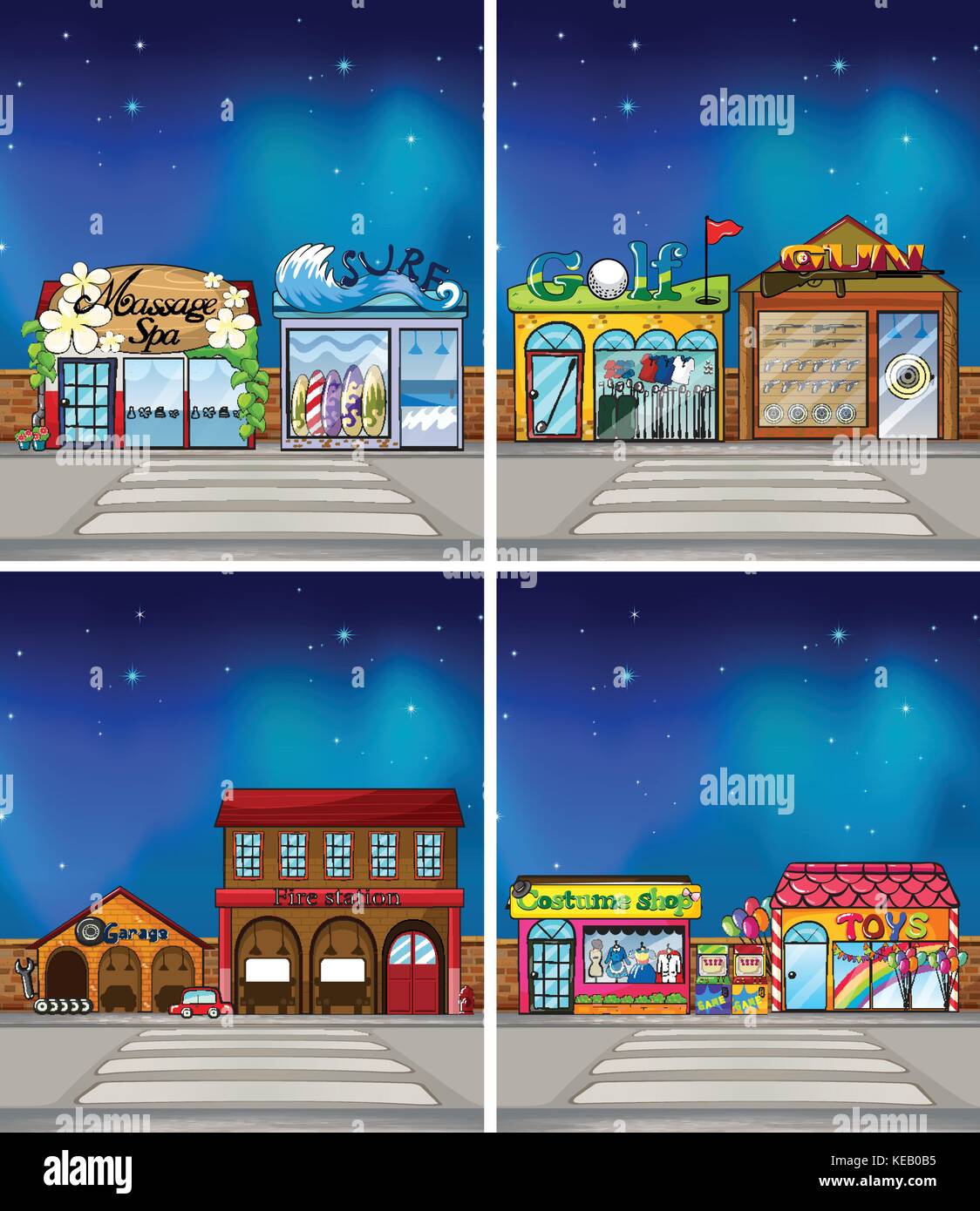 mnay shops at night Stock Vector Image & Art - Alamy