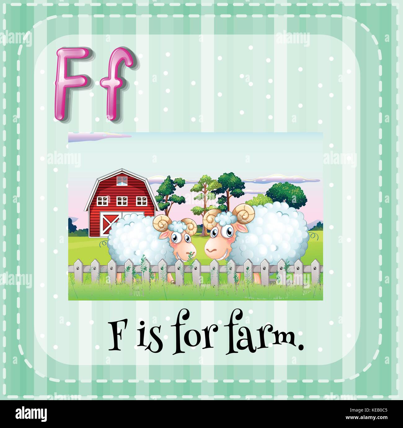 Letter F flashcard with picture of farm and sheep Stock Vector Image ...