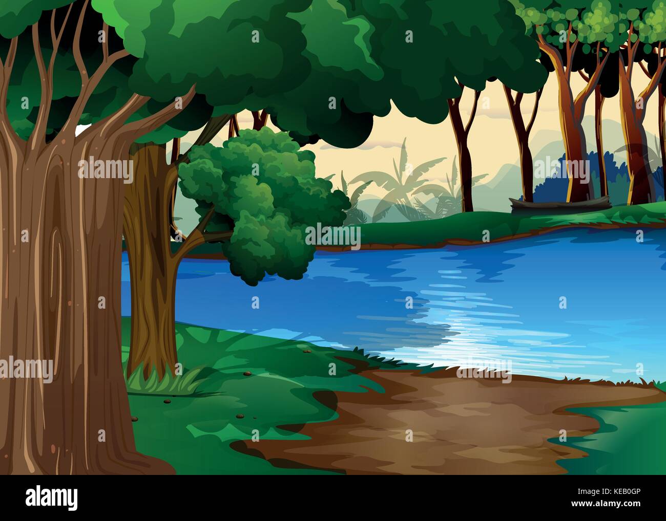 Illustration of forest stream and trees Stock Vector Image & Art - Alamy