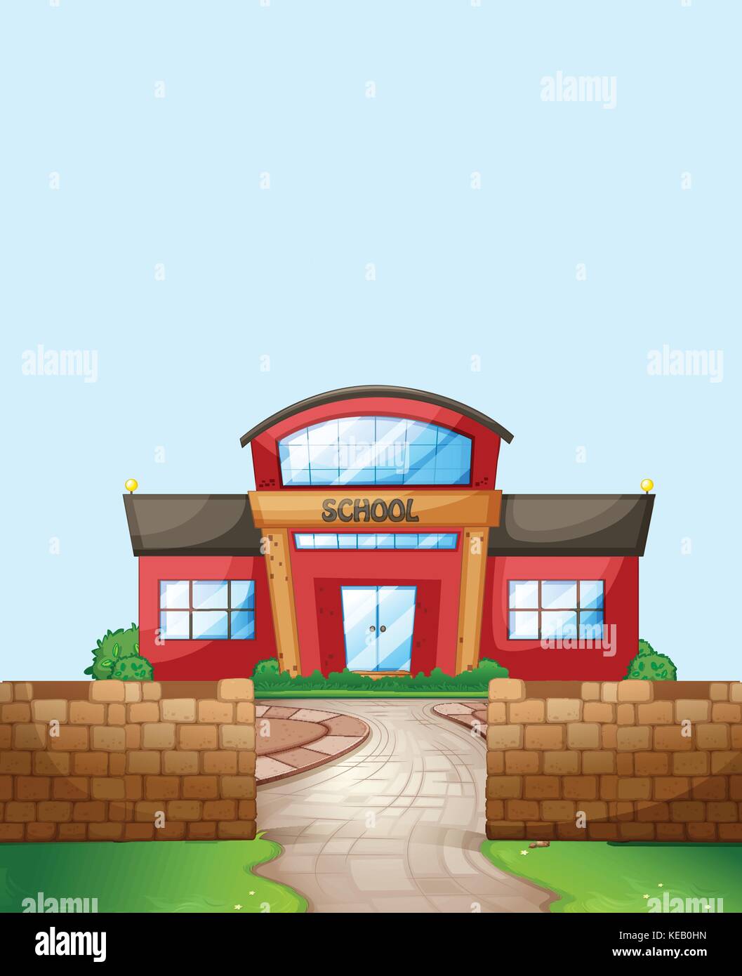 School ground with brick wall and lawn Stock Vector Image & Art - Alamy