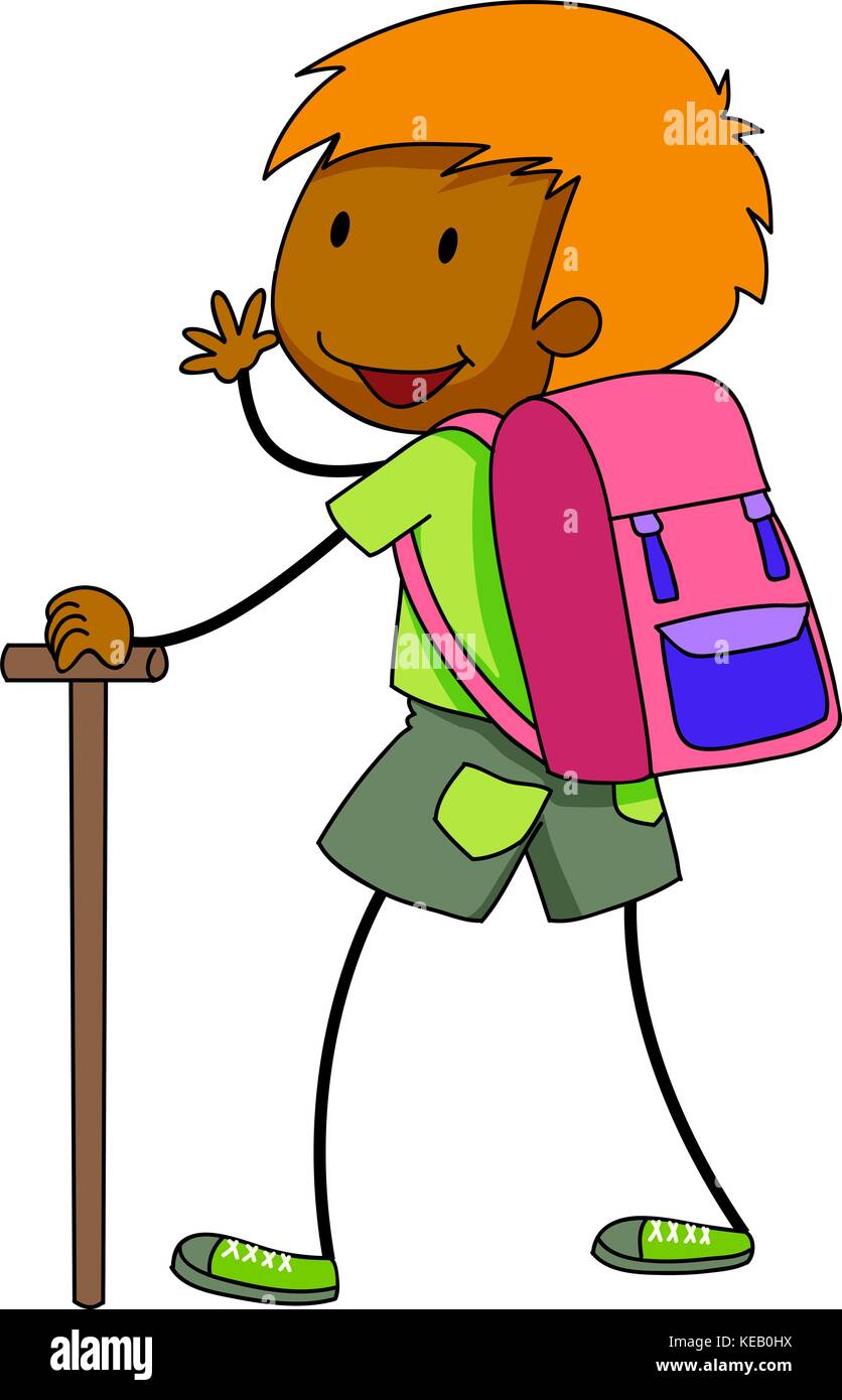Boy carrying a bag and holding a stick going for camping Stock Vector ...