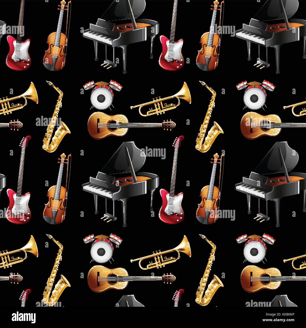 Seamless musical instrument on black background Stock Vector Image ...