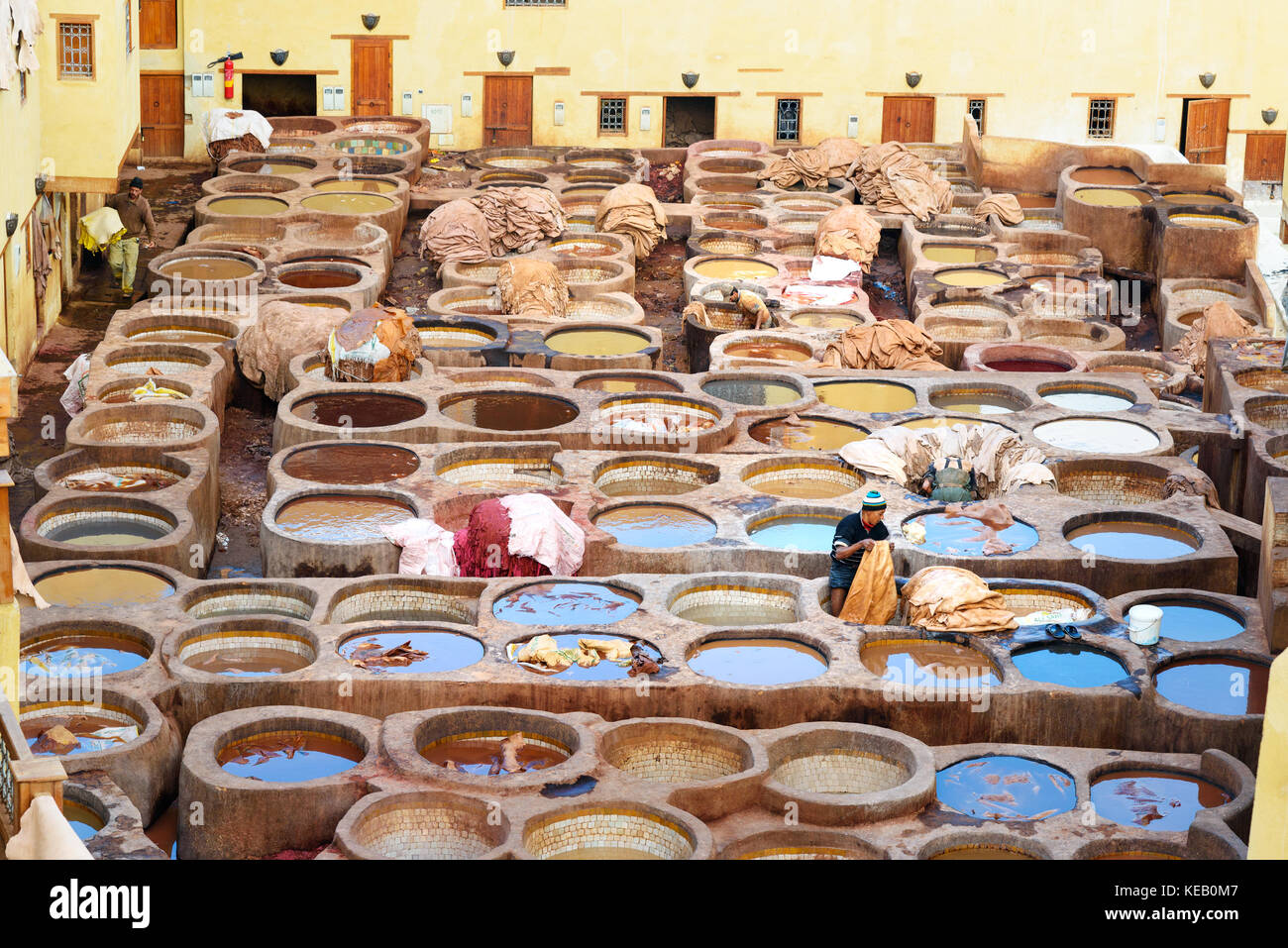 Fez, Morocco - Jan 14, 2017: Chouwara Leather traditional tannery in ...