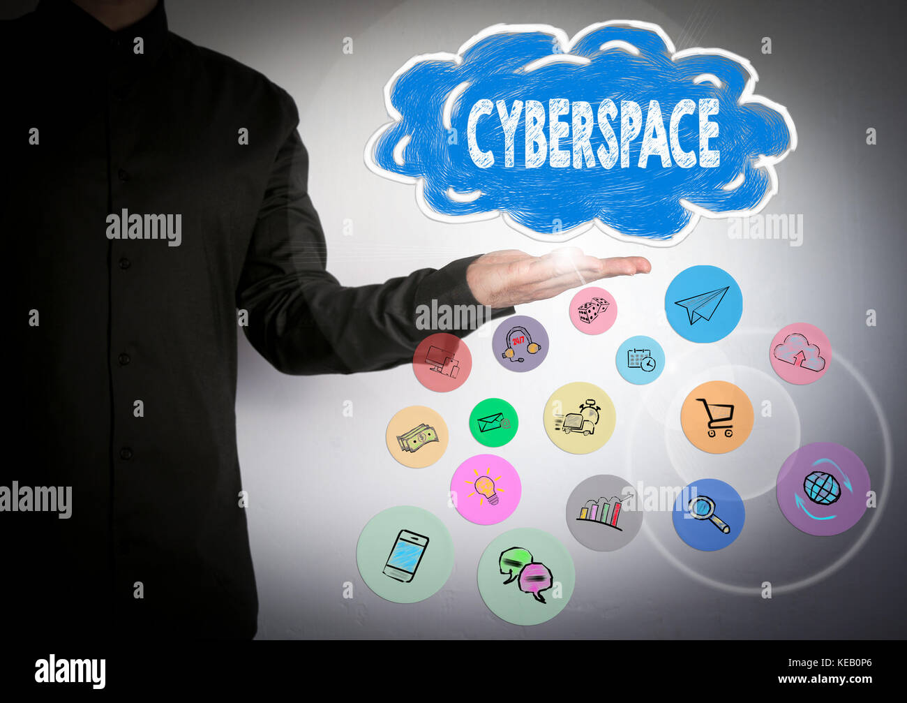 Cyberspace concept. Cloud and and icons. Business background Stock ...