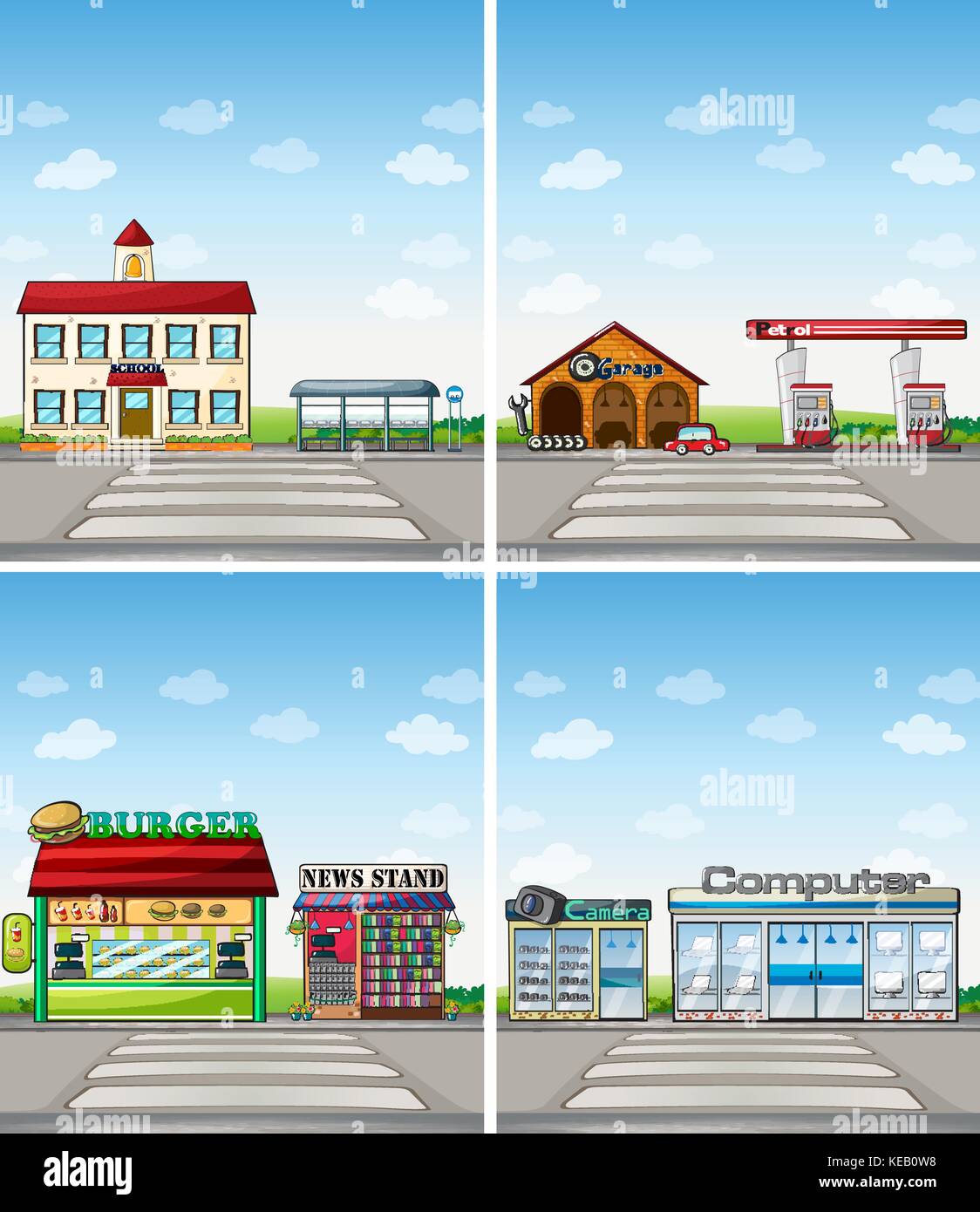 four scenes of stores at day time Stock Vector Image & Art - Alamy