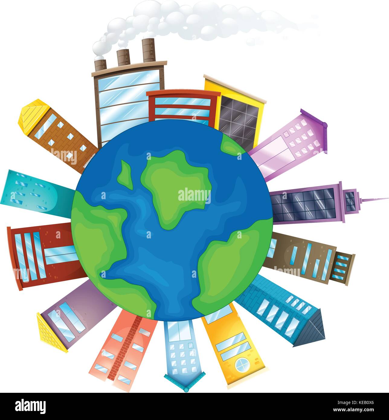 Illustration of many buildings around the Earth Stock Vector Image ...