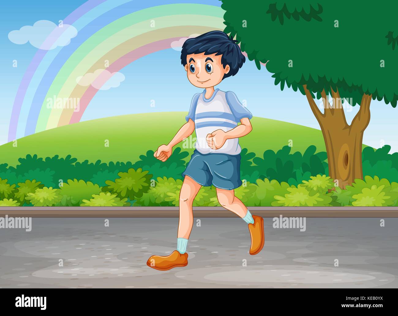 Man running in the park with rainbow background Stock Vector Image ...