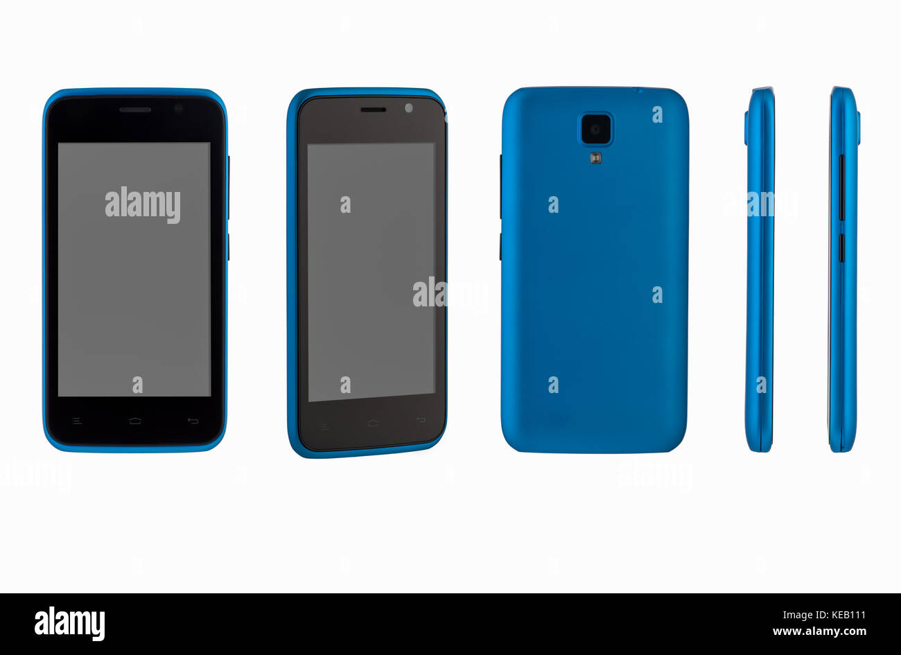 with different sides of a mobile phone on a white background Stock ...