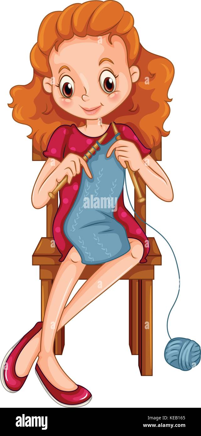 Woman knitting scarf on the chair Stock Vector Image & Art - Alamy