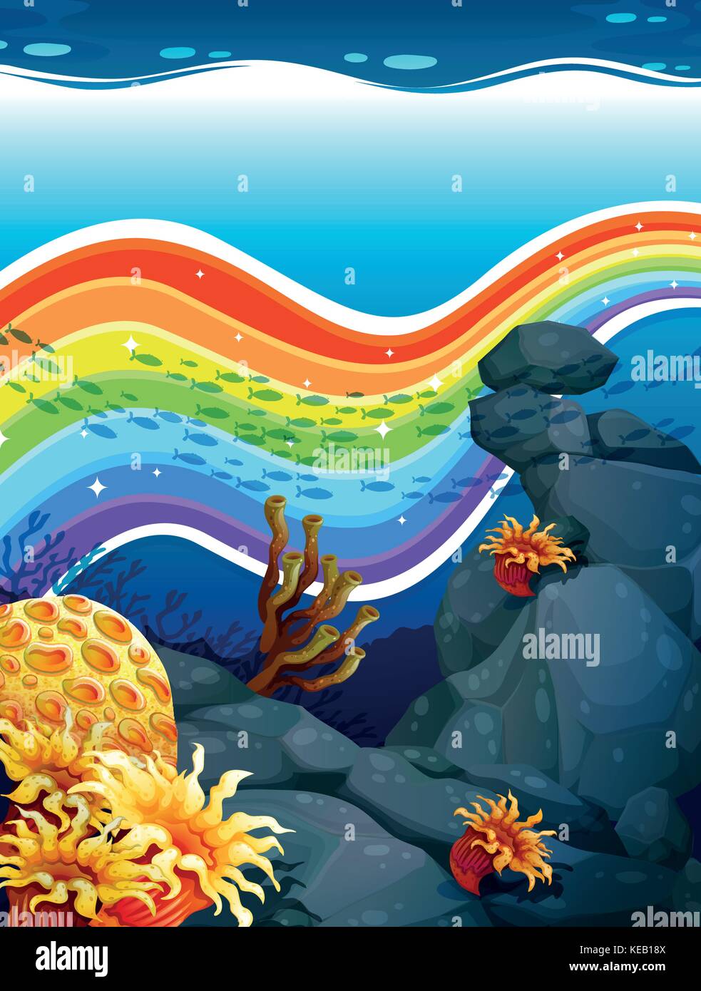 Rainbow underwater with school of fish Stock Vector Image & Art - Alamy