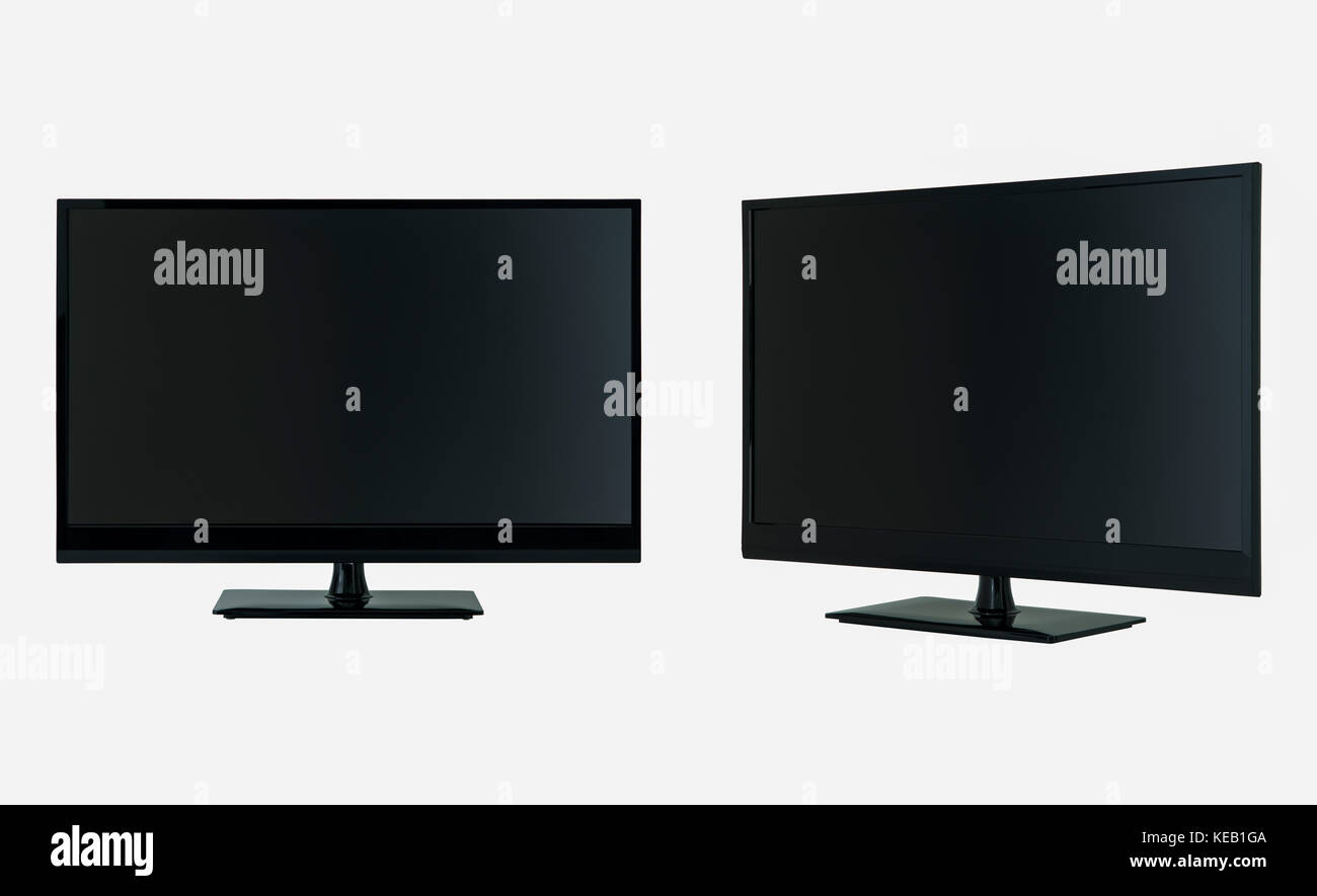 modern LCD flat screen TV in two positions on a white background Stock ...