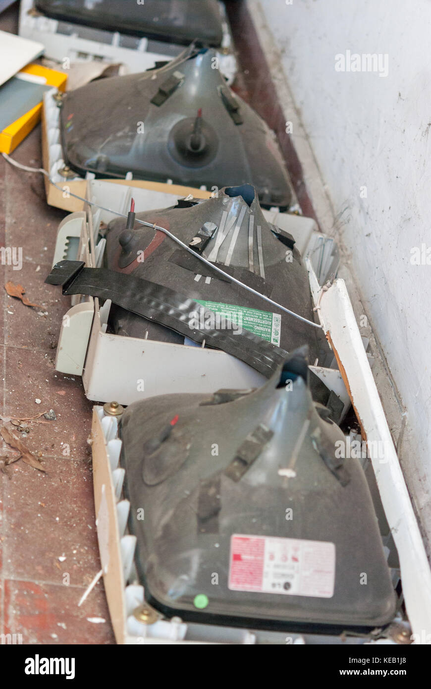Old broken computers and CRT PC computer monitors (screens Stock Photo ...