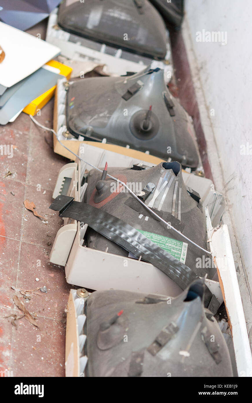 Old broken computers and CRT PC computer monitors (screens Stock Photo ...