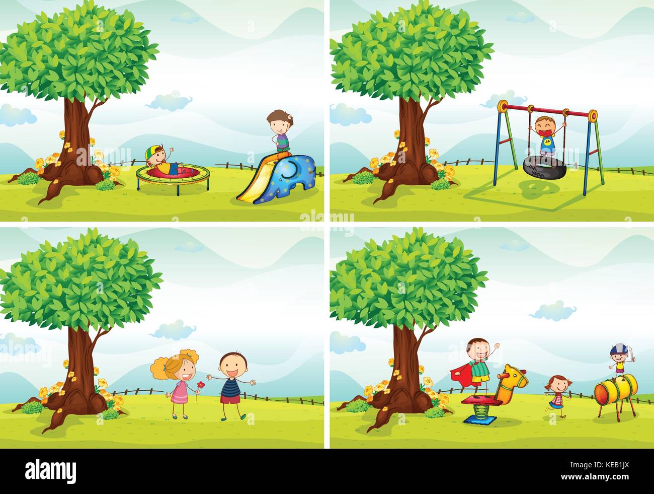 four scenes of children in the playground Stock Vector Image & Art - Alamy