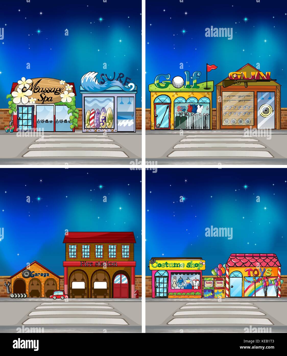 four scenes of stores at night Stock Vector Image & Art - Alamy