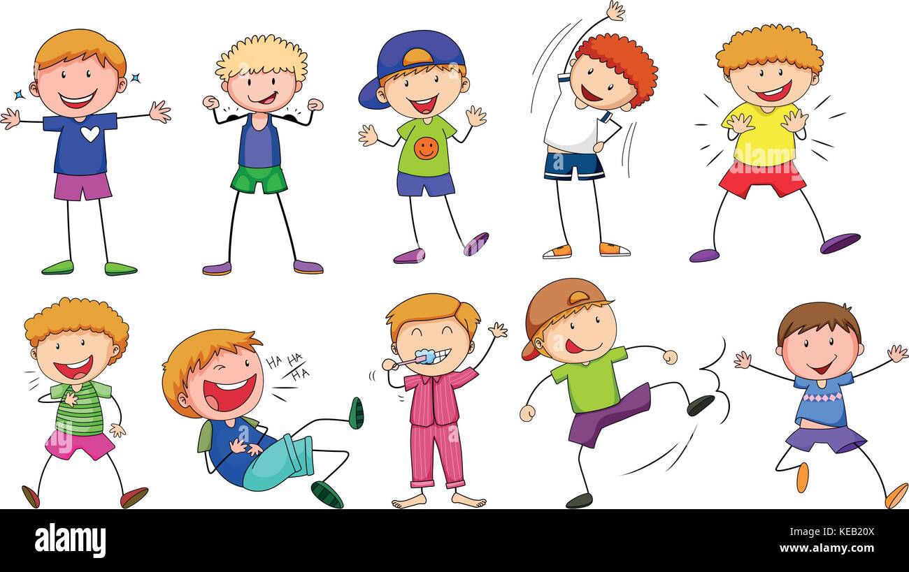 Set of boys doing different actions on white background Stock Vector ...