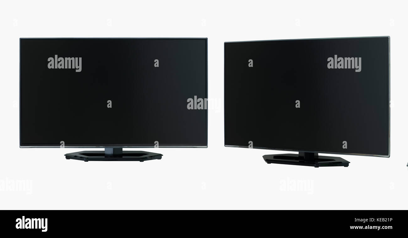 LCD flat-screen TV in two angles on white background Stock Photo - Alamy