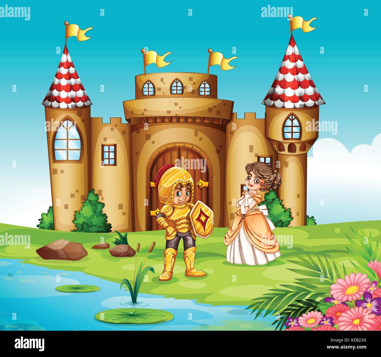 Illustration of a castle and a knight Stock Vector Image & Art - Alamy