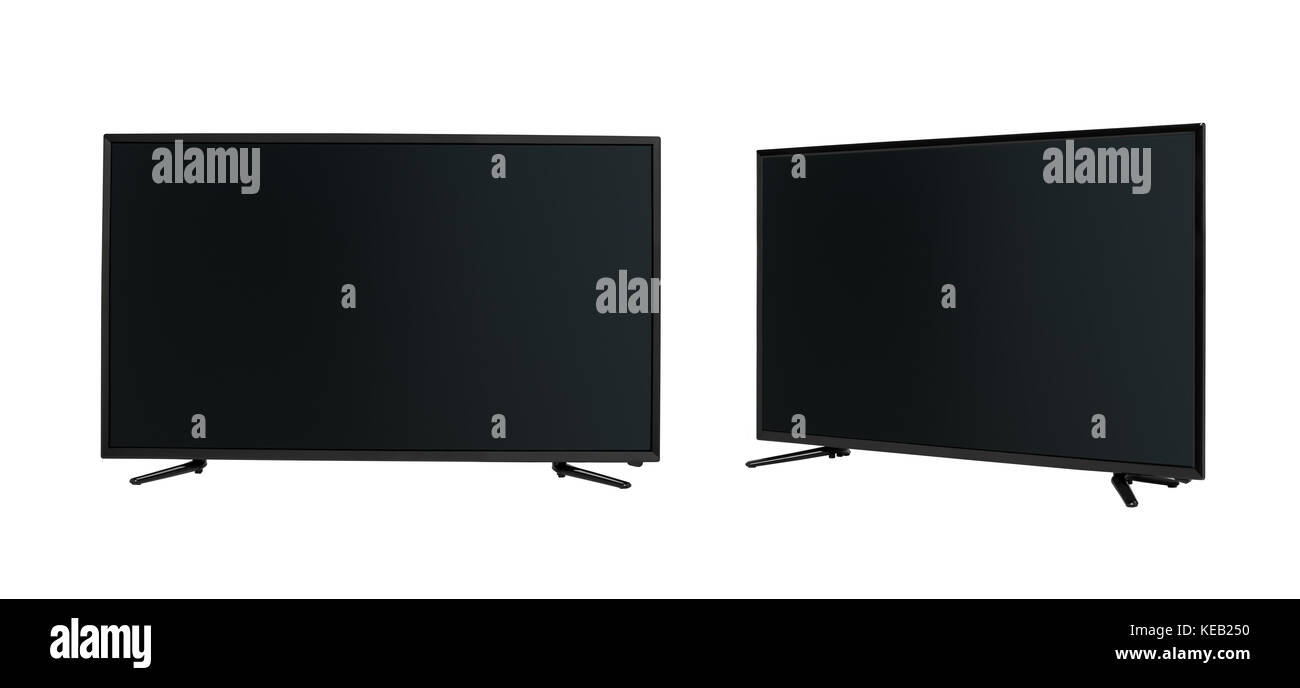 modern LCD flat screen TV in two positions on a white background Stock ...