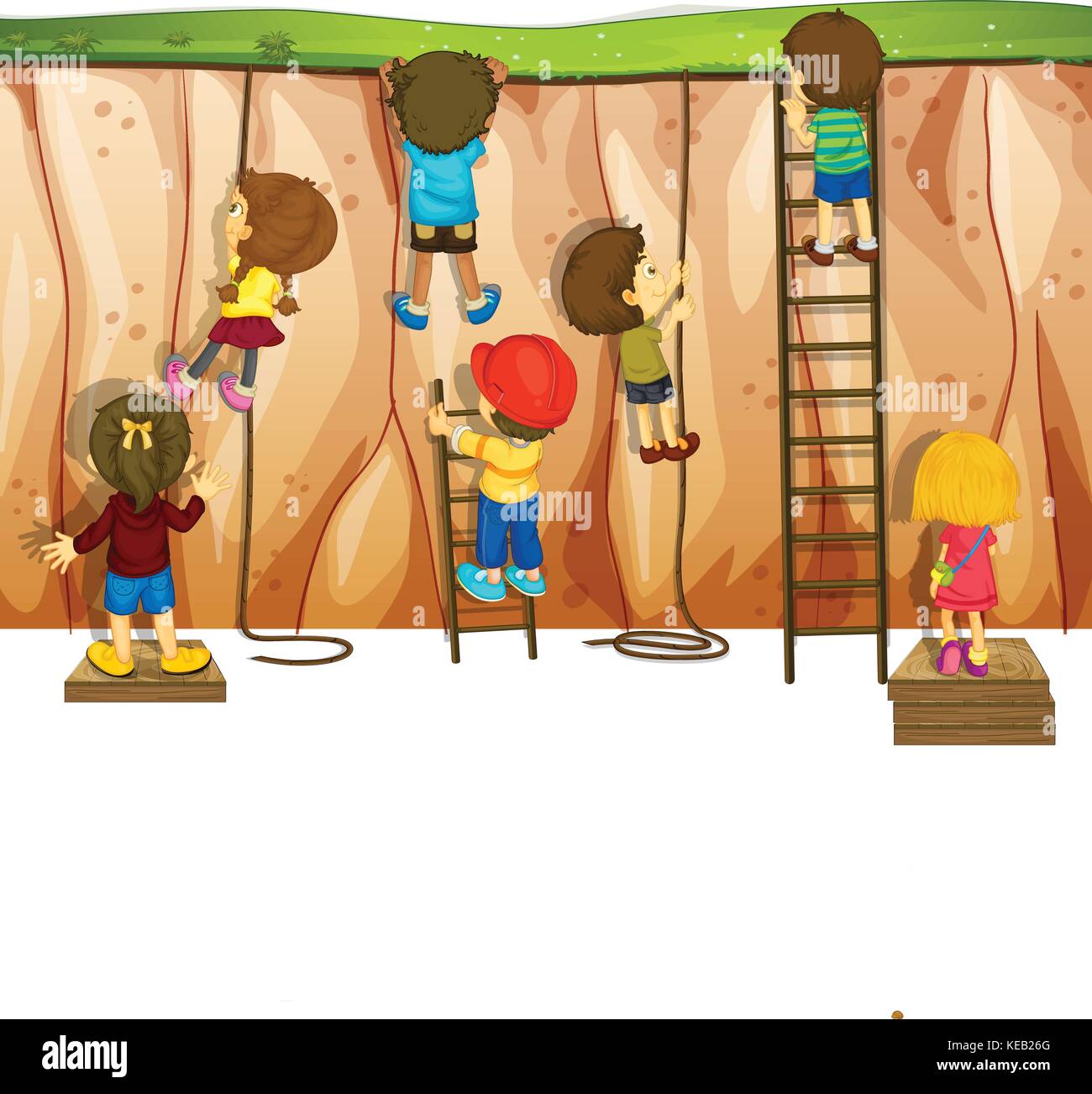 Many children climbing up the cliff and ladder Stock Vector Image & Art ...