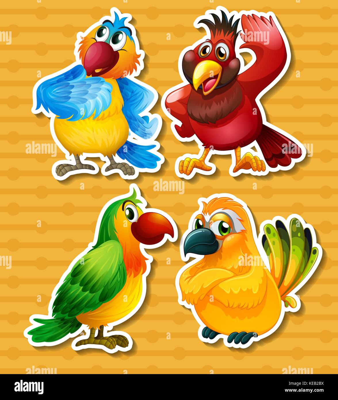 Four different kind of birds on yellow background Stock Vector Image ...