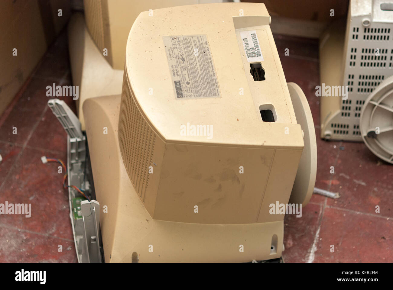 Old broken computers and CRT PC computer monitors (screens Stock Photo ...