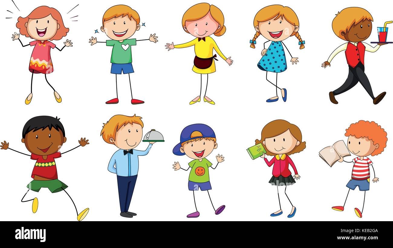 Set of children doing different activities on a white background Stock ...