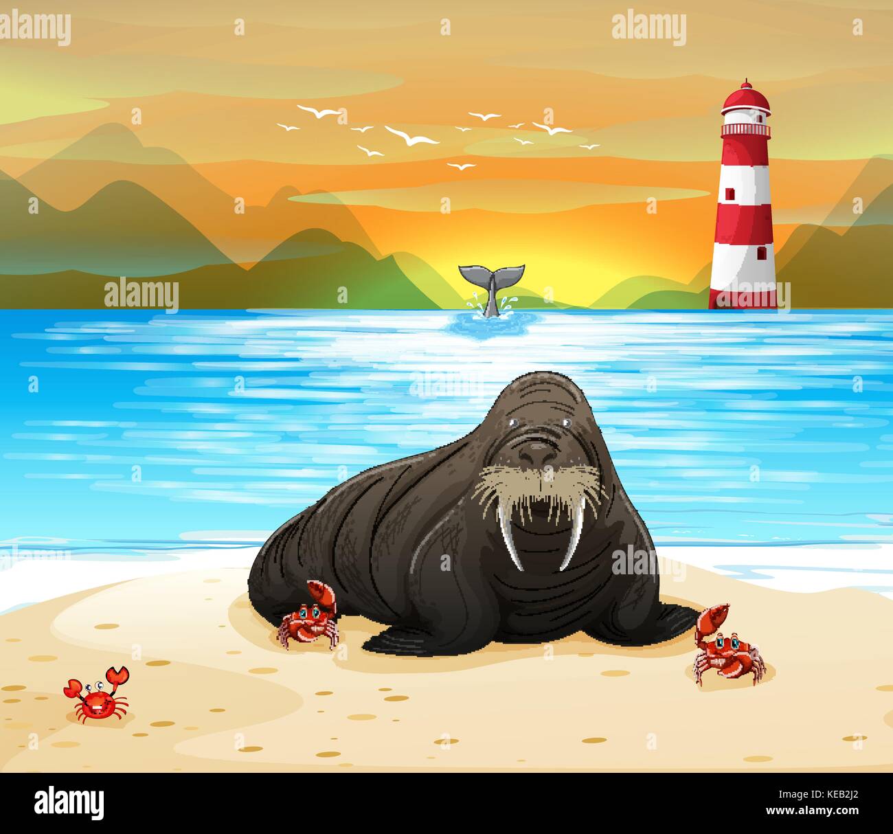 Sunset view sea waves Stock Vector Images - Alamy