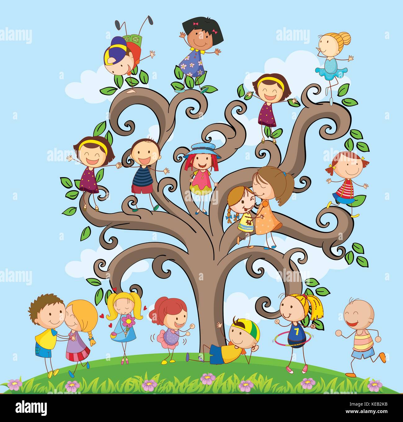 Boy sitting tree branch Stock Vector Images - Alamy