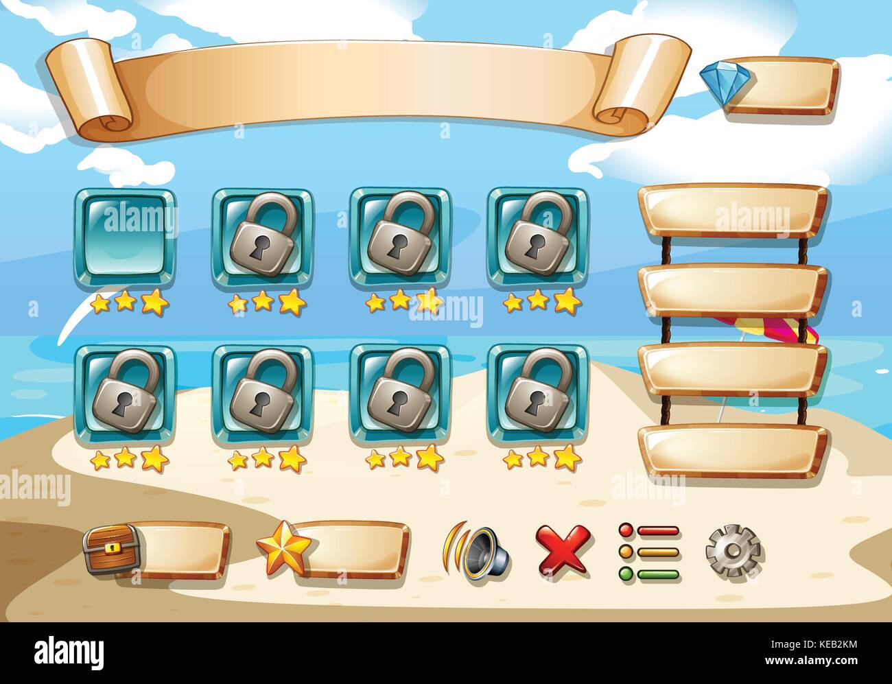 Illustration of a computer game with beach background Stock Vector ...