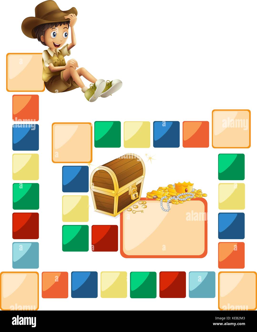 Illustration of a blank boardgame with a boy and treasure Stock Vector ...