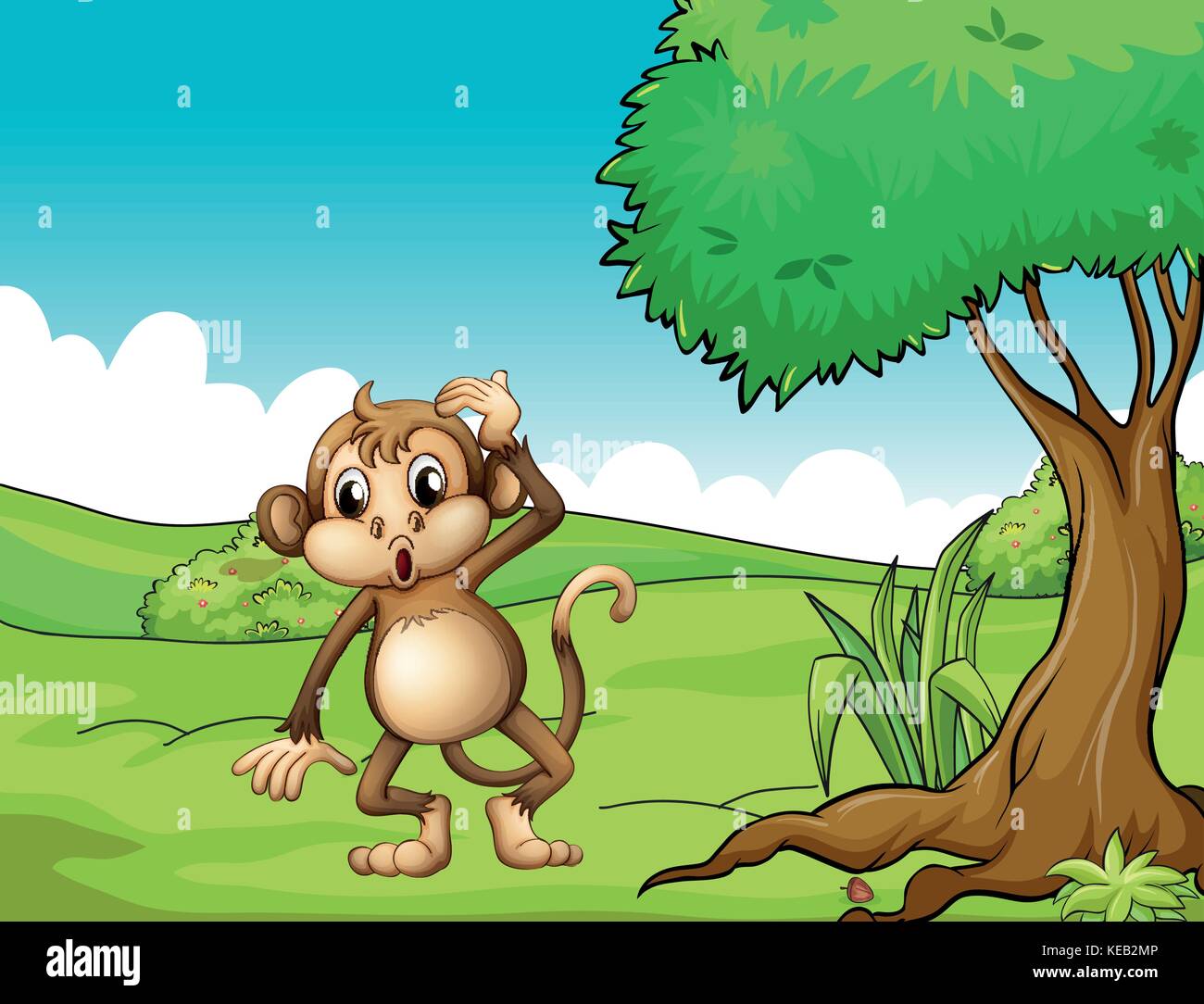 Illustration of a monkey standing under the tree Stock Vector Image ...