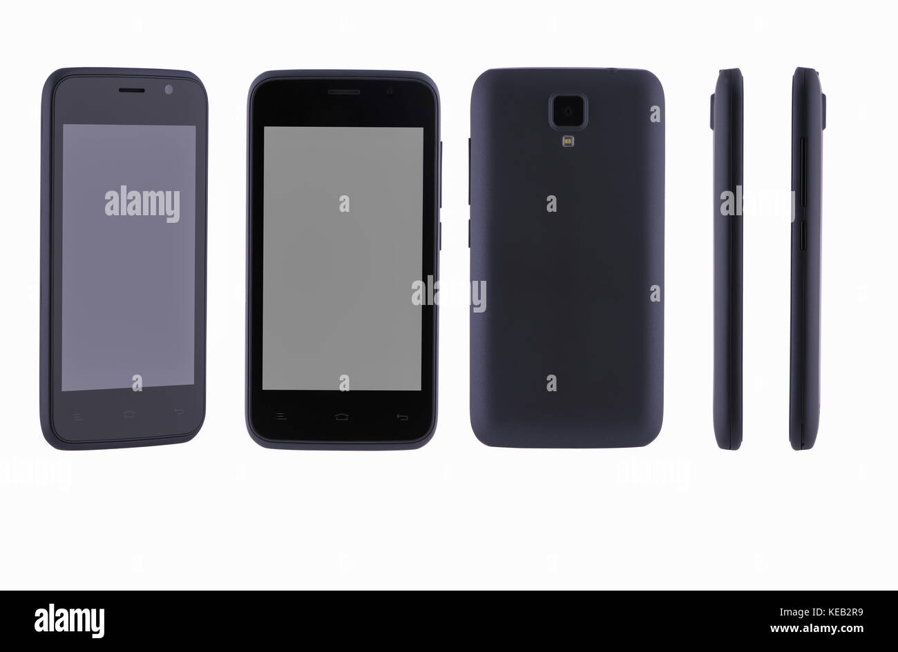 with different sides of a mobile phone on a white background Stock ...