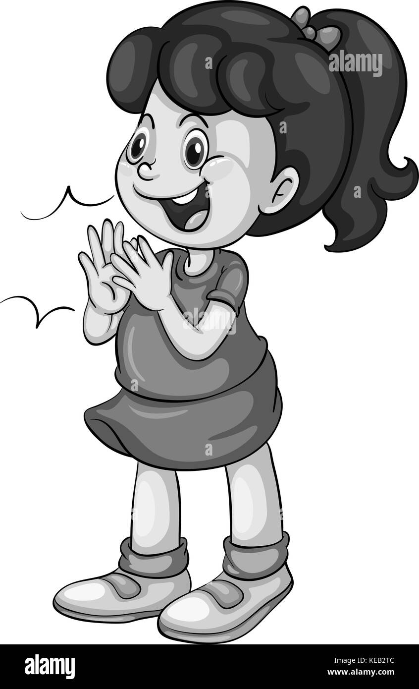 Poster of a girl clapping and smiling on a white background Stock ...