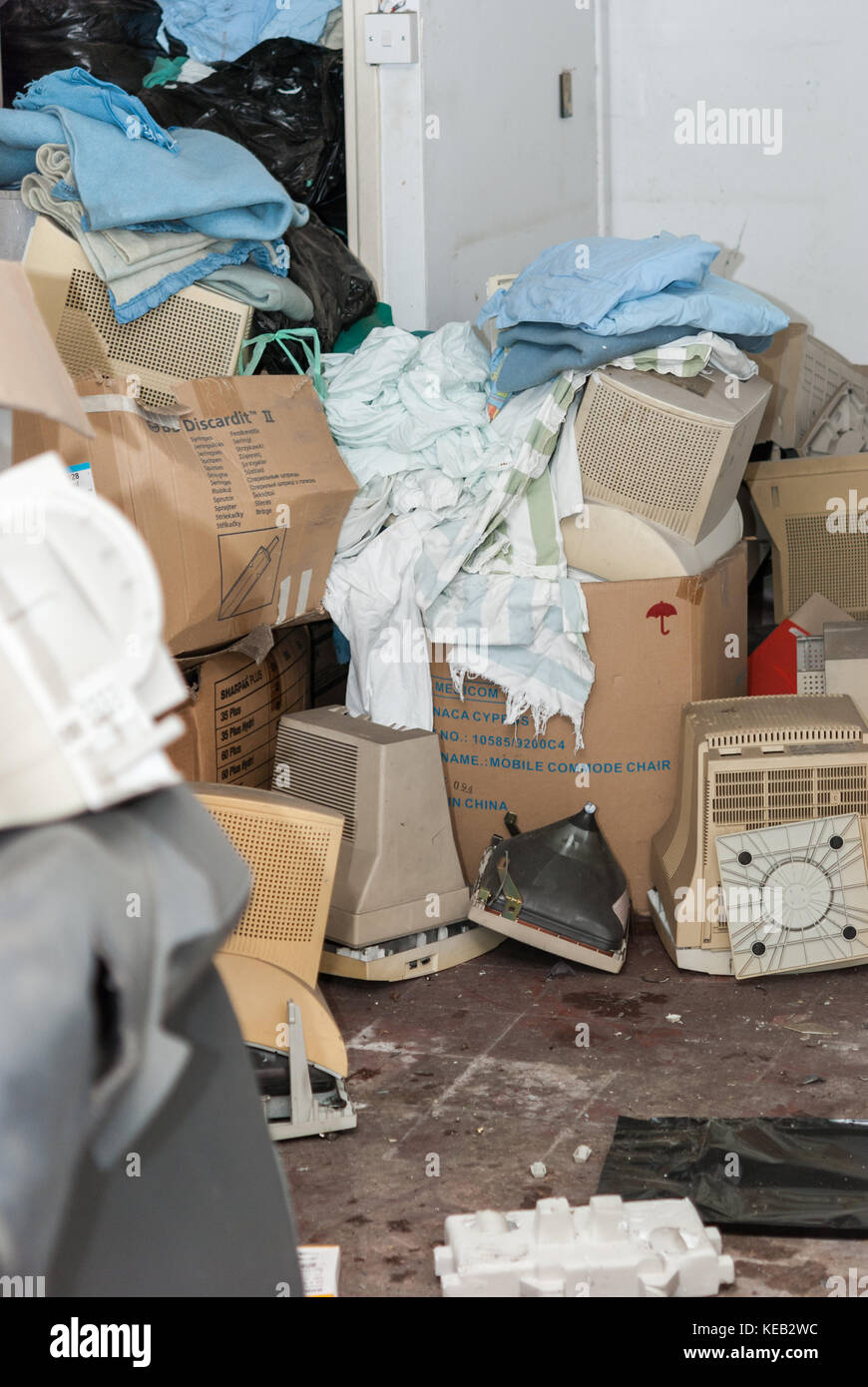 Old broken computers and CRT PC computer monitors (screens Stock Photo ...