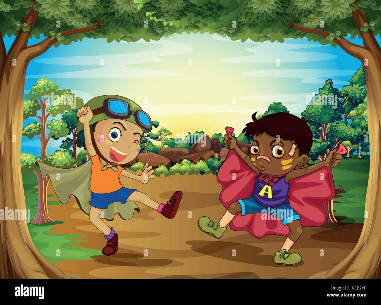 Boys in the woods Stock Vector Images - Alamy