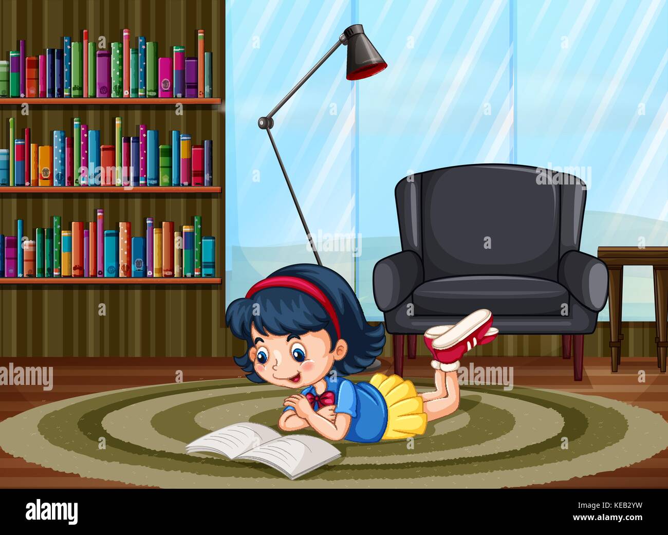 Girl reading textbook in Stock Vector Images - Alamy