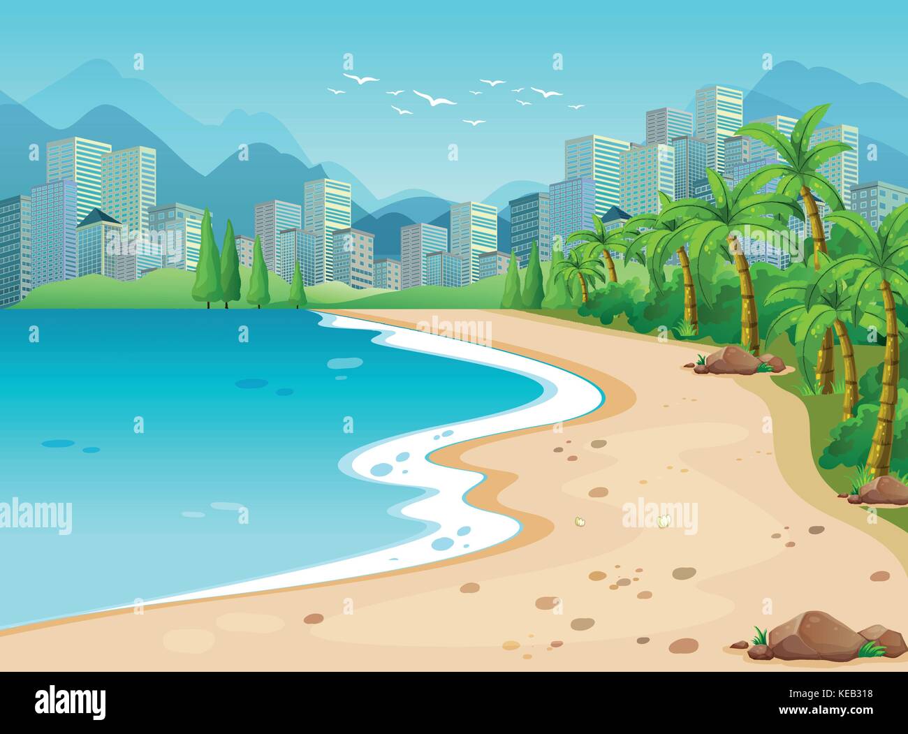 Ocean scene with city background Stock Vector Image & Art - Alamy