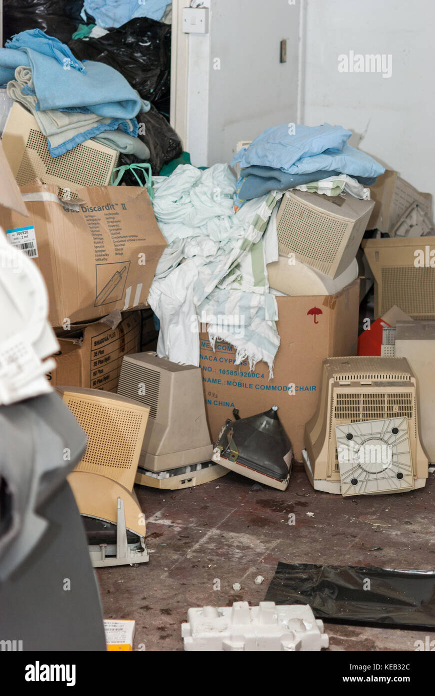 Old broken computers and CRT PC computer monitors (screens Stock Photo ...