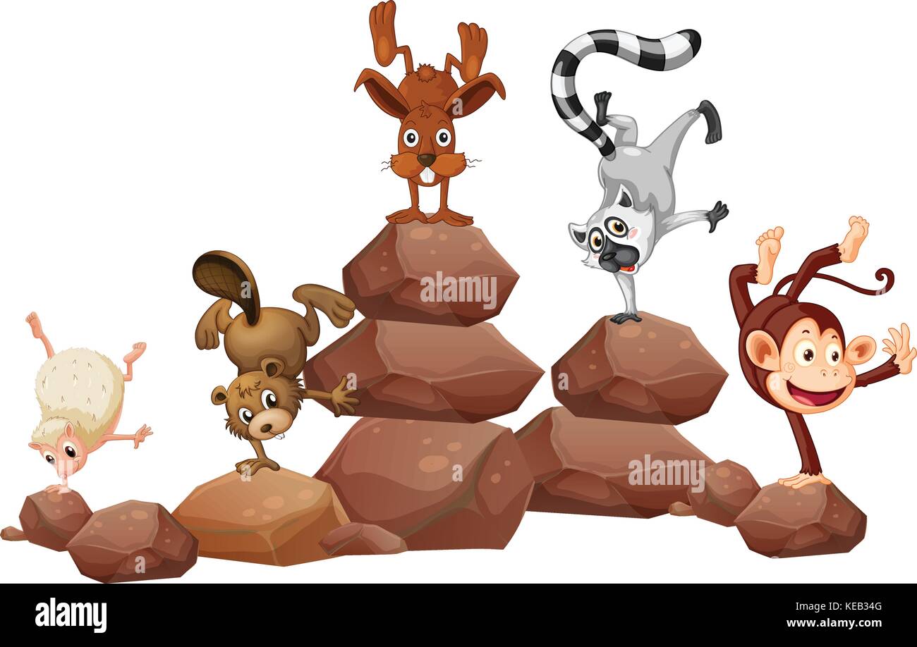 Illustration of animals handstanding on the rocks Stock Vector Image ...