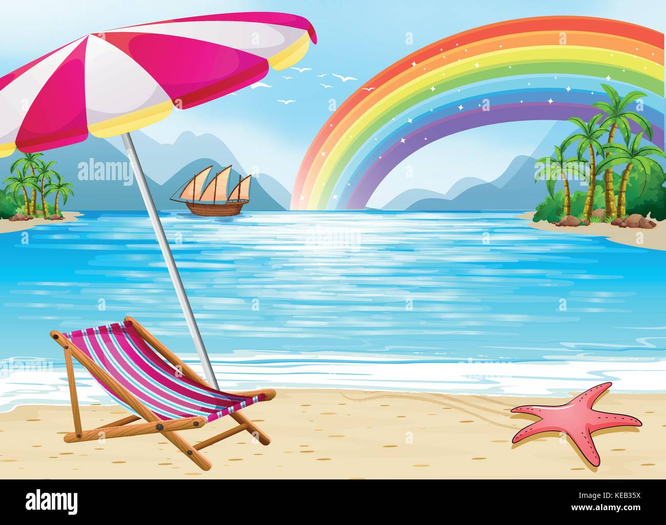 Beach view with rainbow background Stock Vector Image & Art - Alamy
