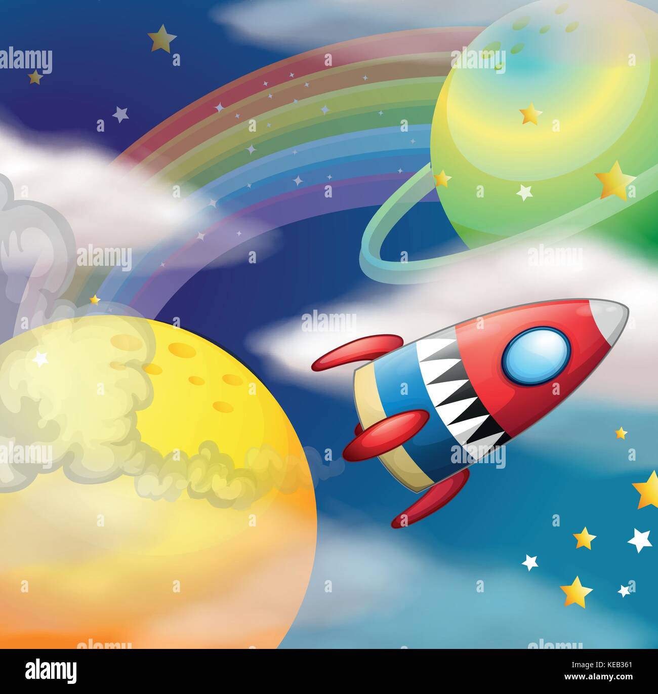 Space rocket clouds planet Stock Vector Images - Alamy