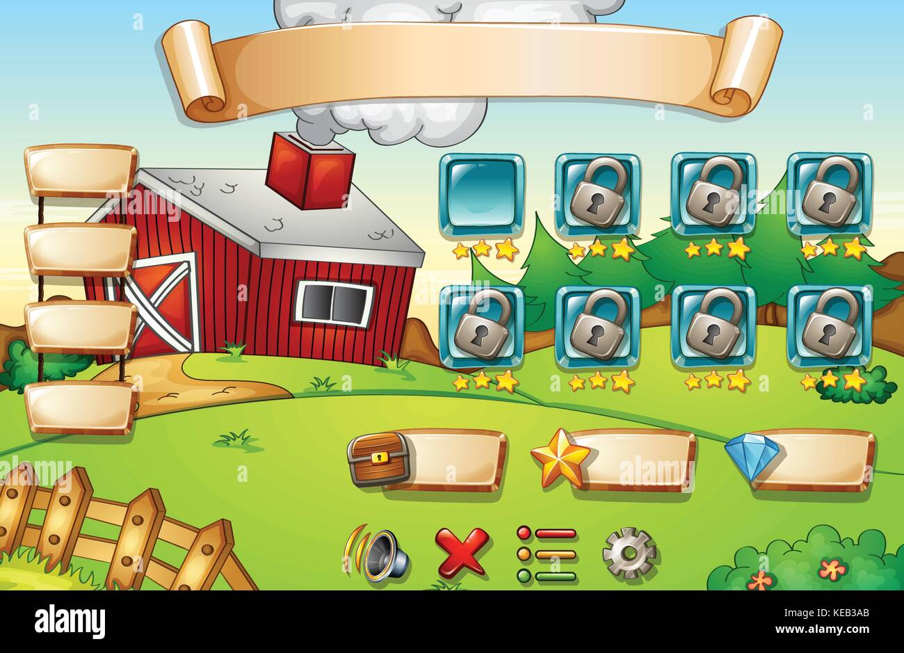 Illustration of a computer game with farm background Stock Vector Image ...