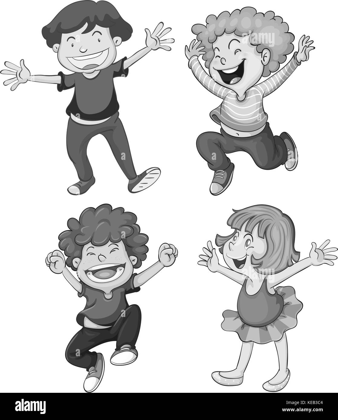 Child Jumping Black And White Clipart