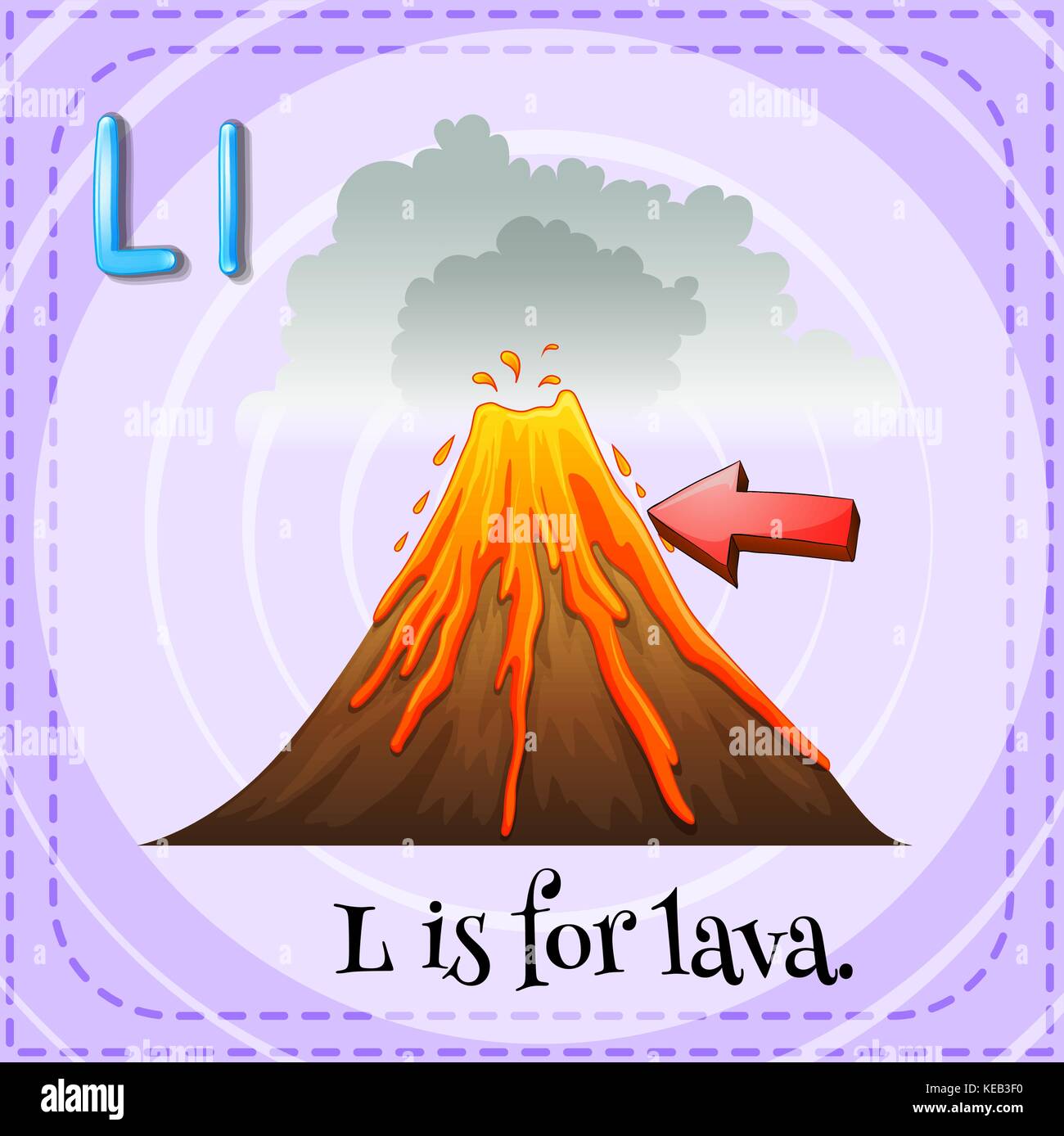 Flashcard of an alphabet L with lava coming out of a mountain Stock ...