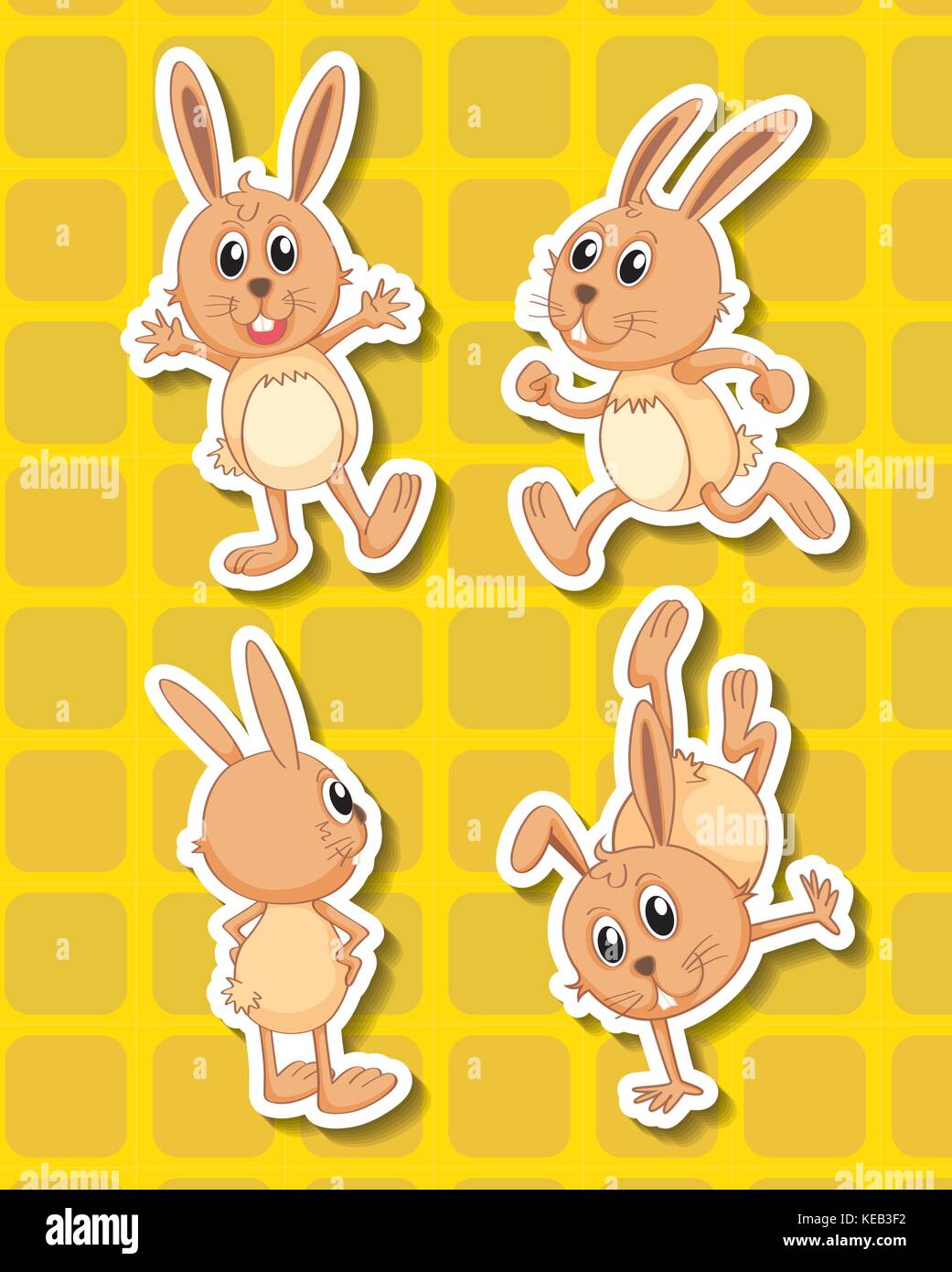 Four rabbits in different positions with yellow background Stock Vector ...